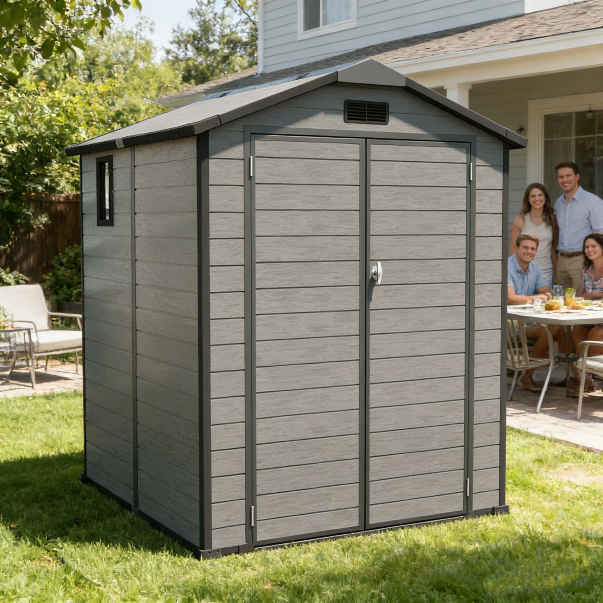 Fehomix 6x6 FT Outdoor Storage Shed with Floor & Lock, Heavy-Duty Resin ...