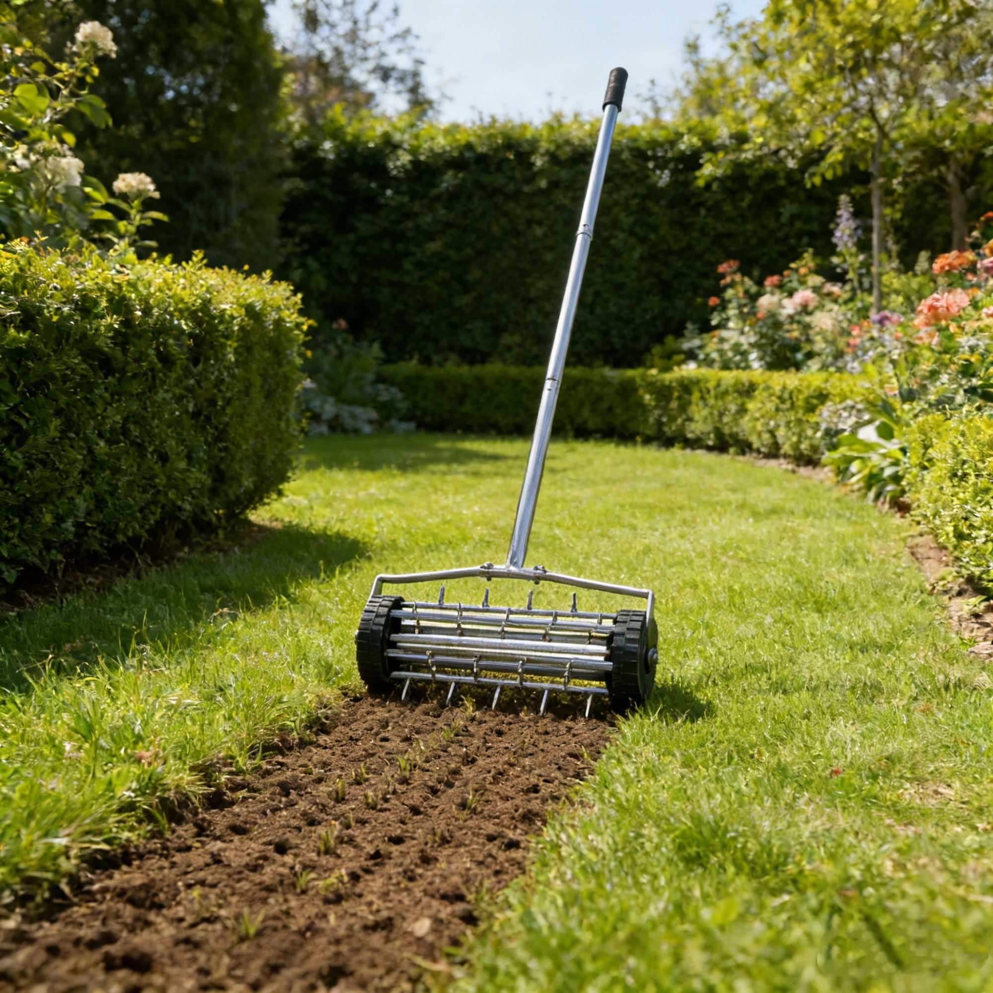 Fehomix Heavy Duty Rolling Lawn Aerator, 55 lbs Capacity Manual Push ...