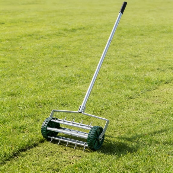 Fehomix Rolling Lawn Aerator, Heavy Duty Push Spike Aerator with 57 ...