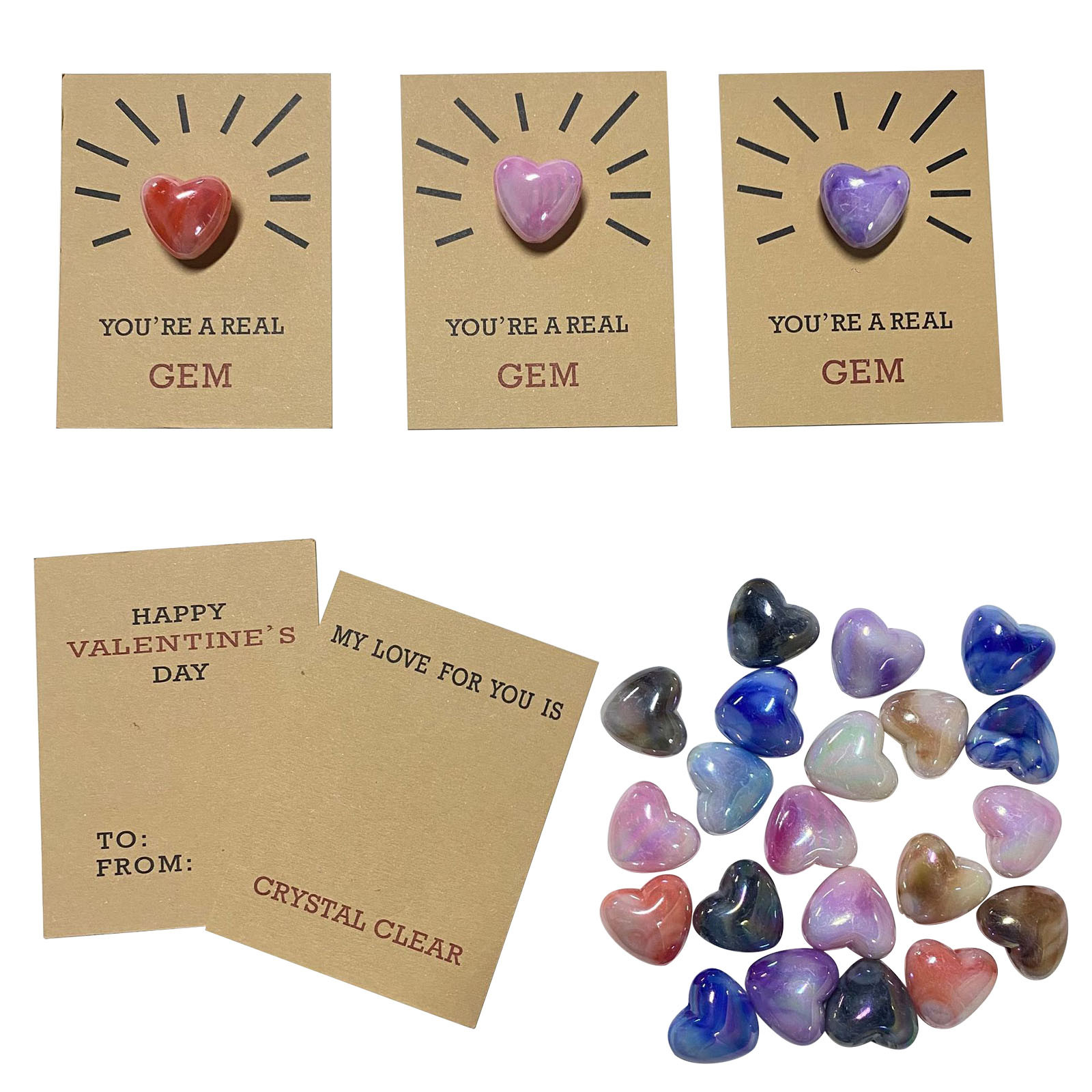 FeiFu 24 Pcs Worry Stones Natural Heart Shaped Stone +Cardboard+Glue ...