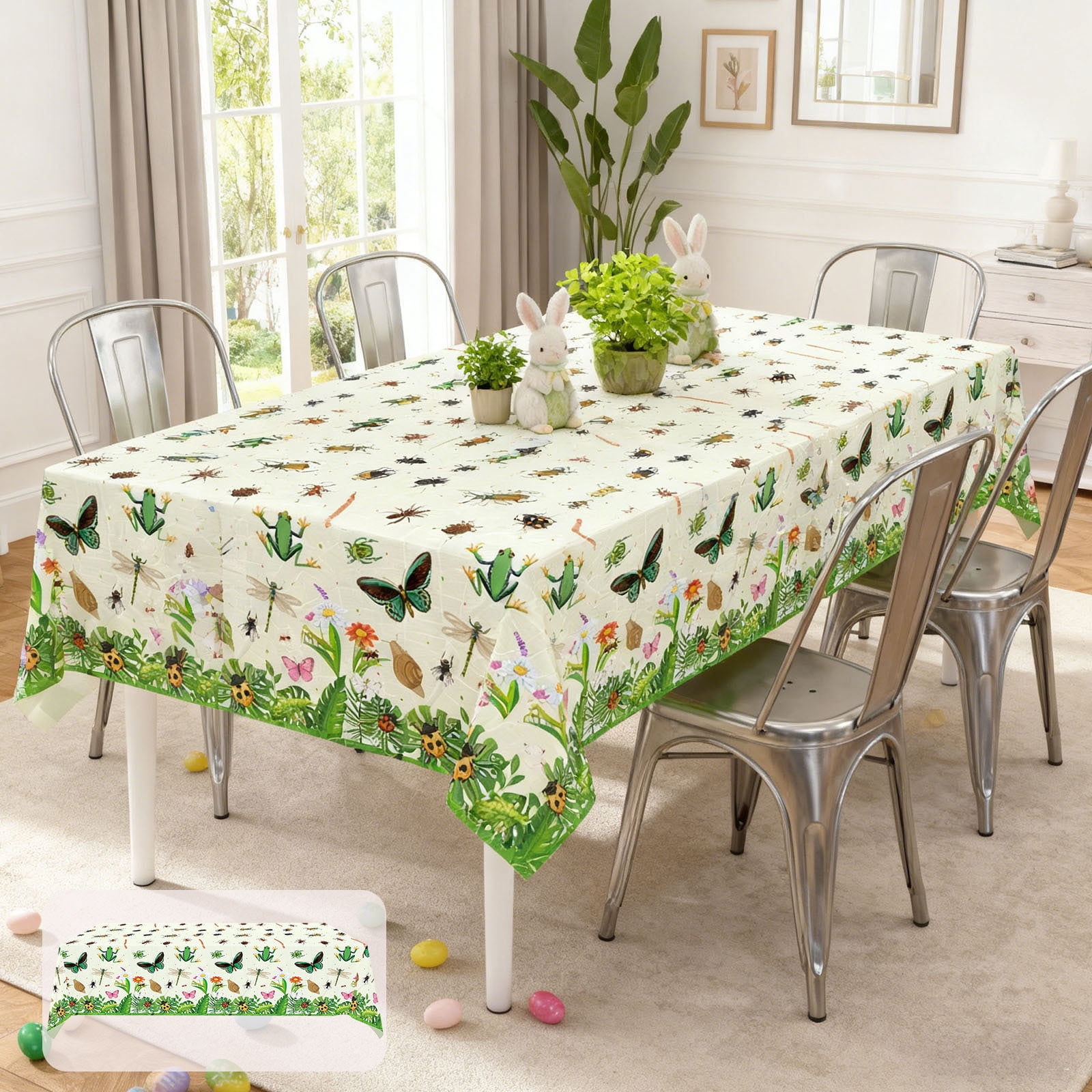 FeiFu 274*137CM Easter Themed Tablecloth Spring Table Cover Waterproof ...