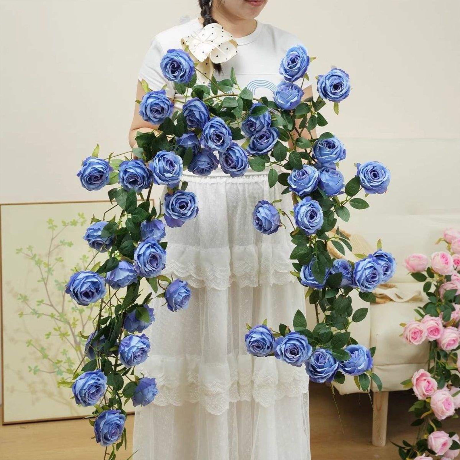 FeiFu Artificial Rose Silk Flower Vines Garland Realistic Faux Floral ...