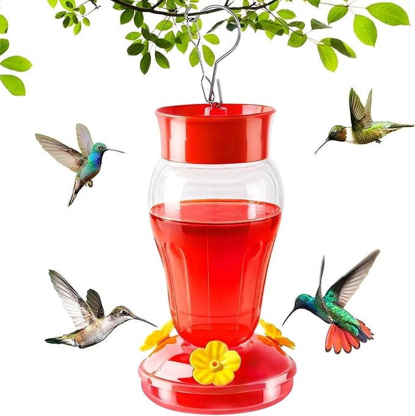 FeiFu Leak-Proof Hummingbird Feeder,3-Port Red Plastic Feeder with Ant ...