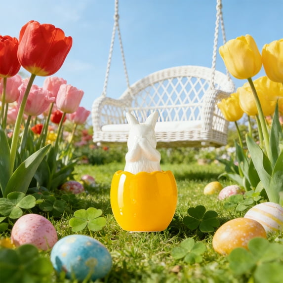 FeiFu Easter Ceramic Egg Shell Bunny Figurines Cute Bunny Statues ...