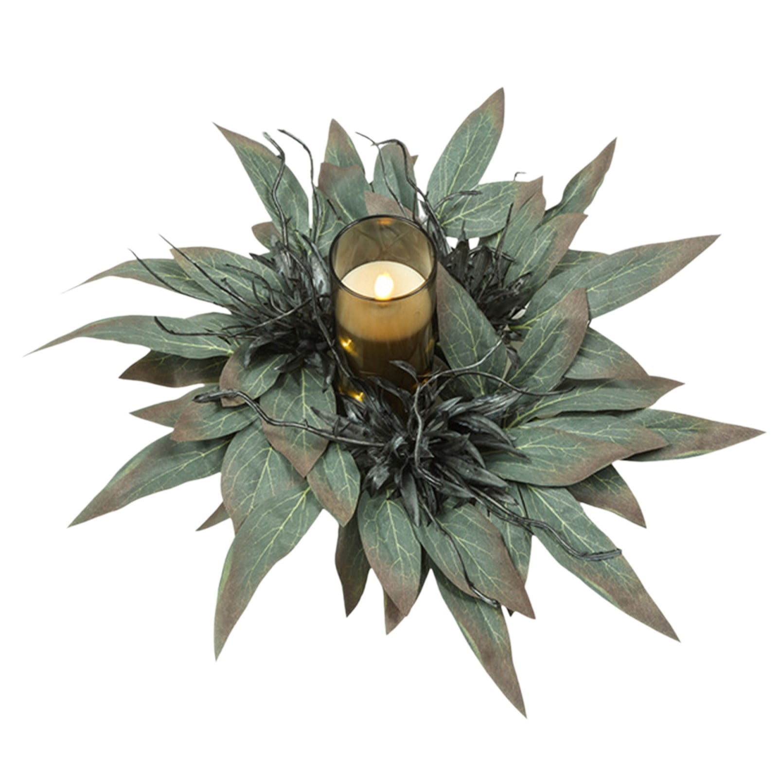 FeiFu Faux Floral Candle Ring Centerpiece Table Decor Fireproof Wreath ...