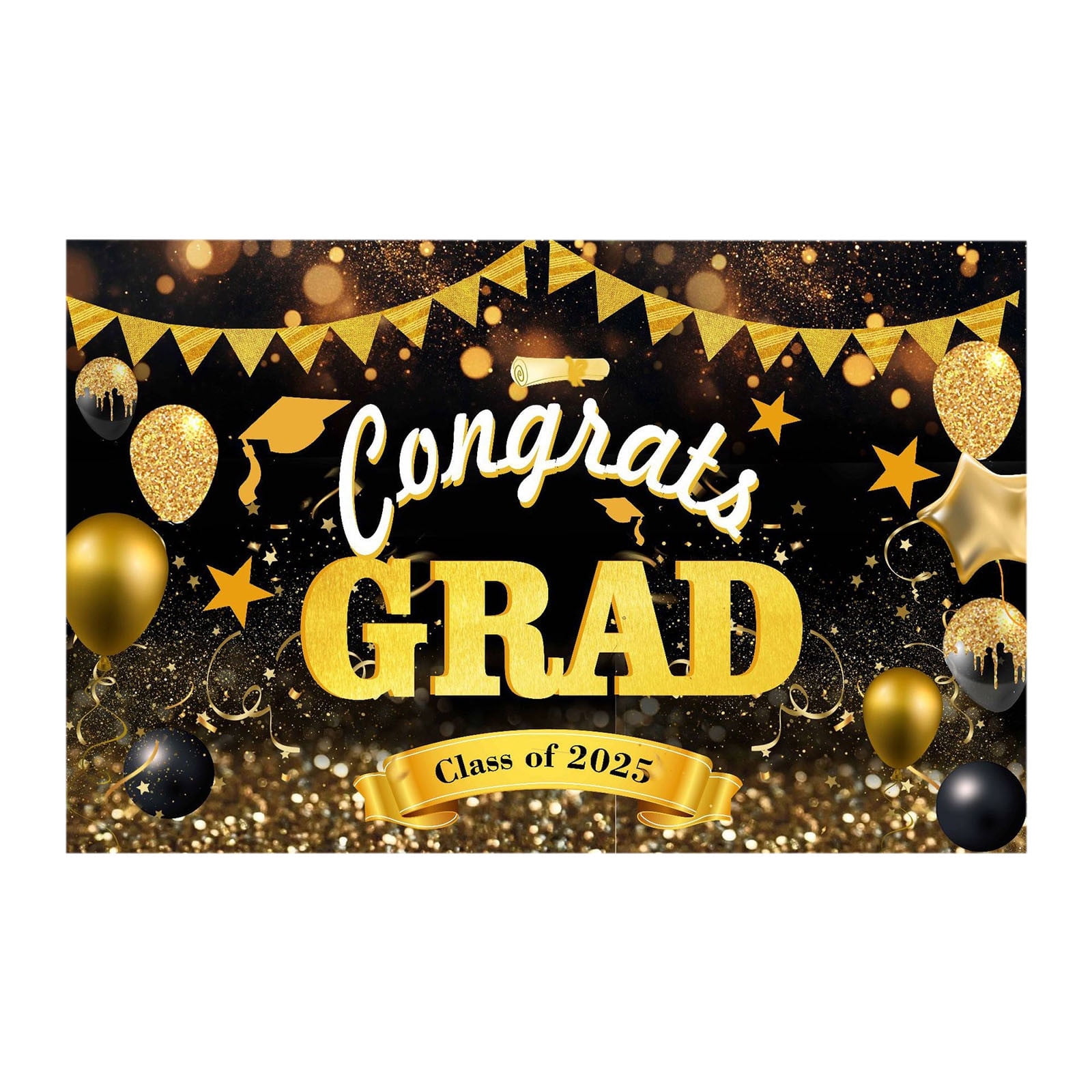 FeiFu Graduation Decorations 2025 Set Black Gold Themed Congrats Grad ...