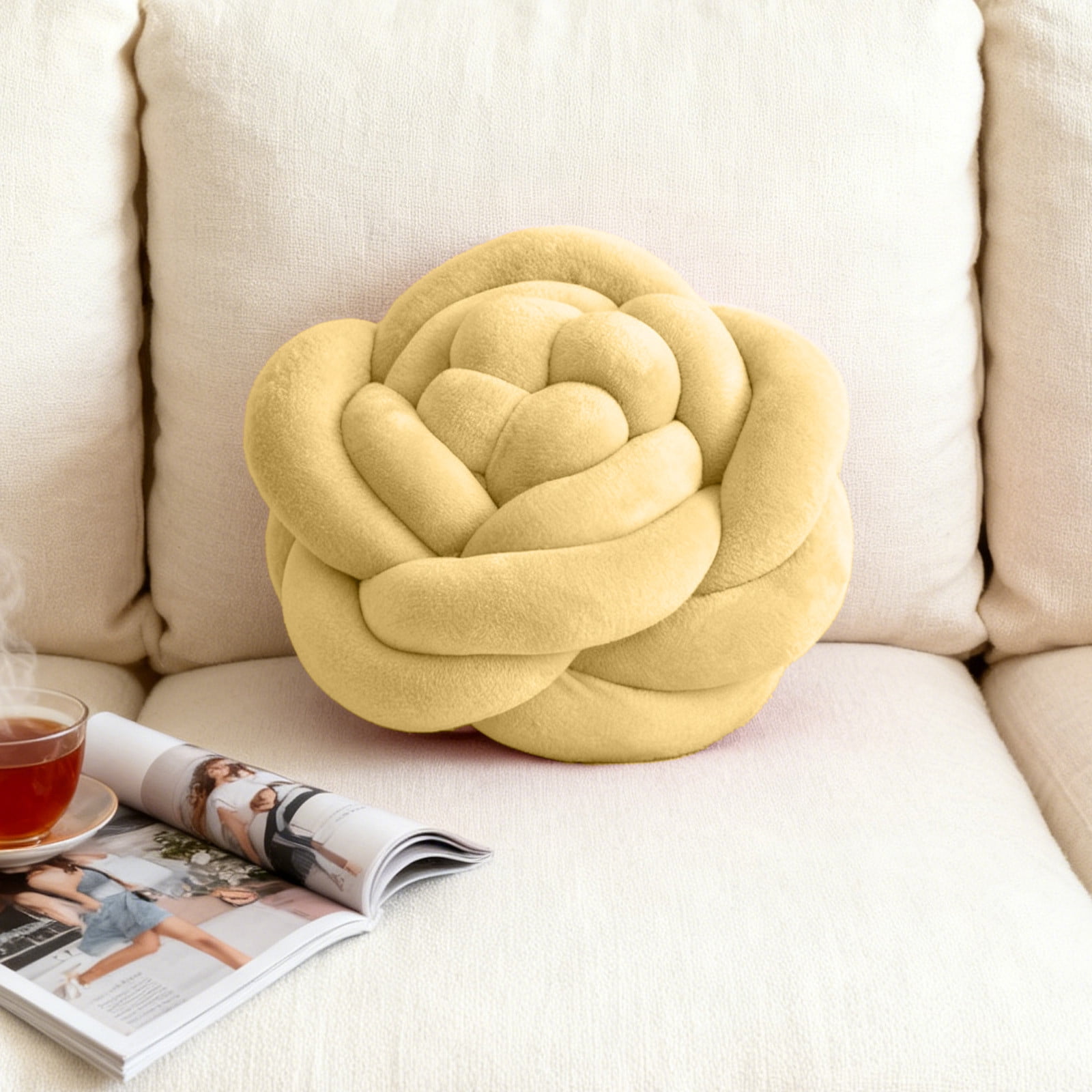 FeiFu Hand-Knitted Rose Flower Pillow Soft Cozy Floral Cushion for Sofa ...