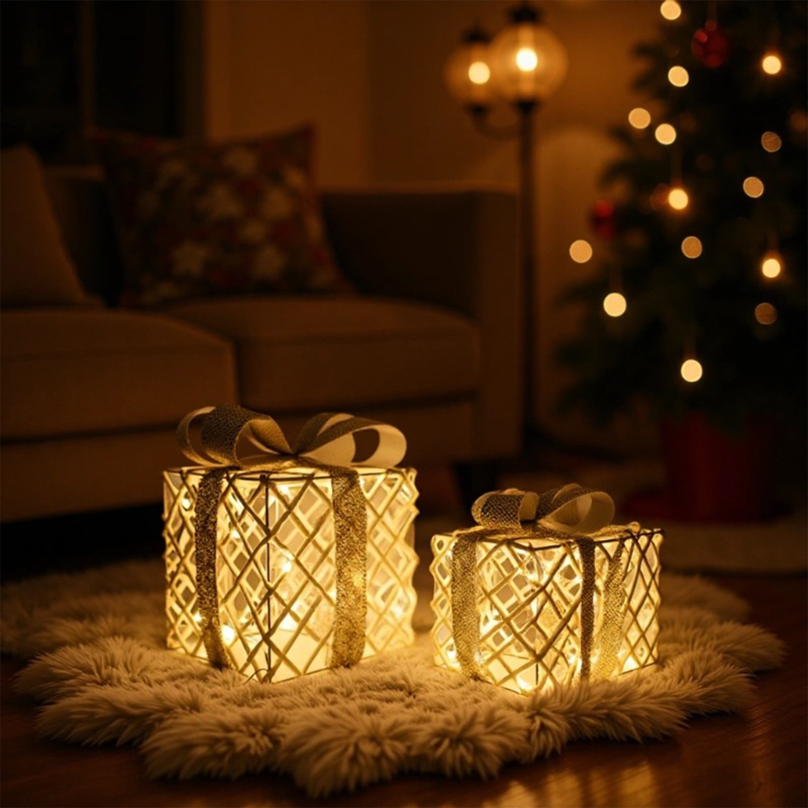 FeiFu Lighted White Gift Box Lights LED Light Up Design for Home ...