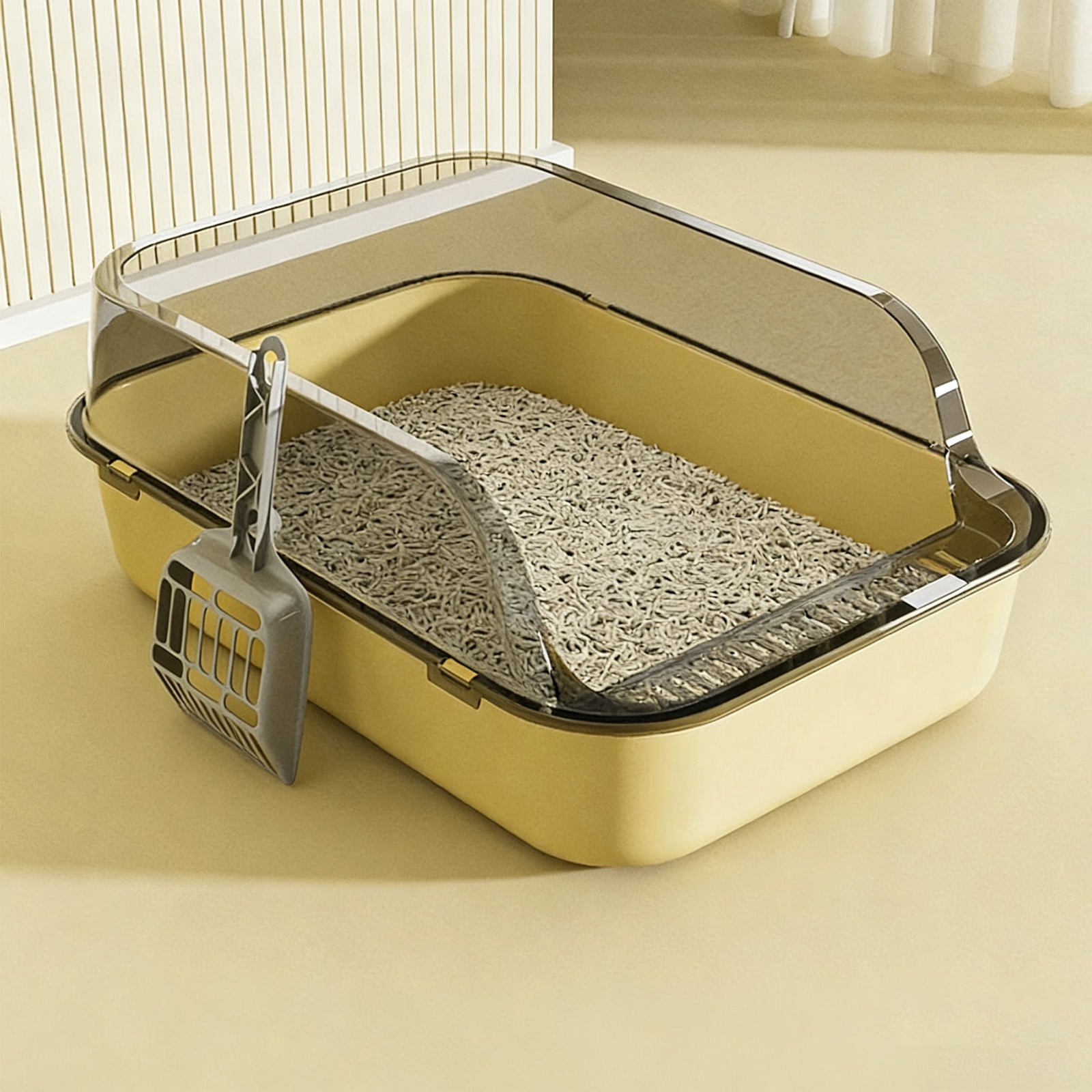 FeiFu Open Cats Litter Box with Spoon, High Side Non-Splashing, Semi ...