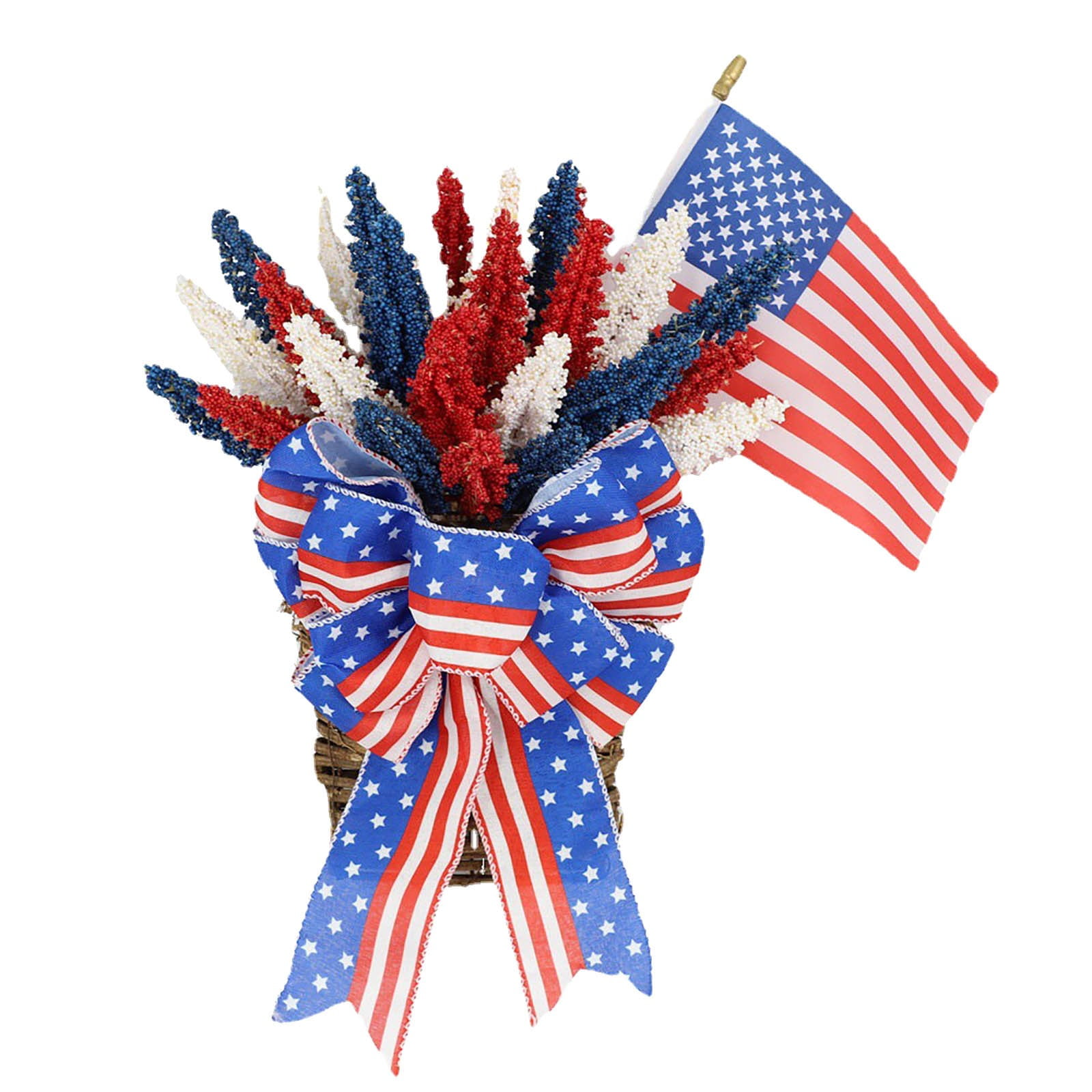 FeiFu Patriotic Ear Flag Flower Basket Red White Blue Star Door Wall ...