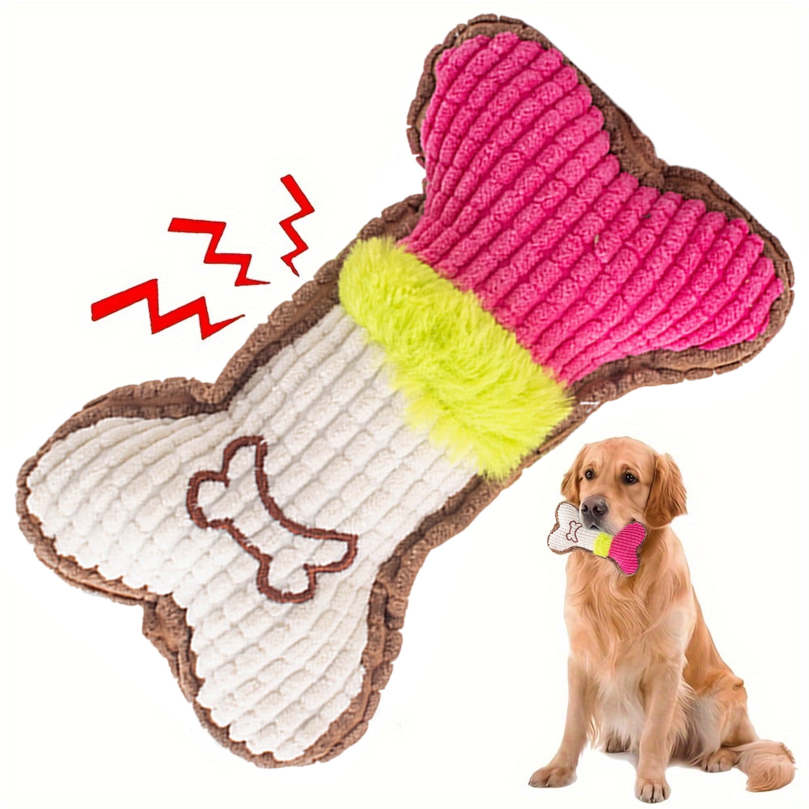 FeiFu Squeaky Dog Chew Bone Plush Pet Toy Bite-Proof Interactive Play ...