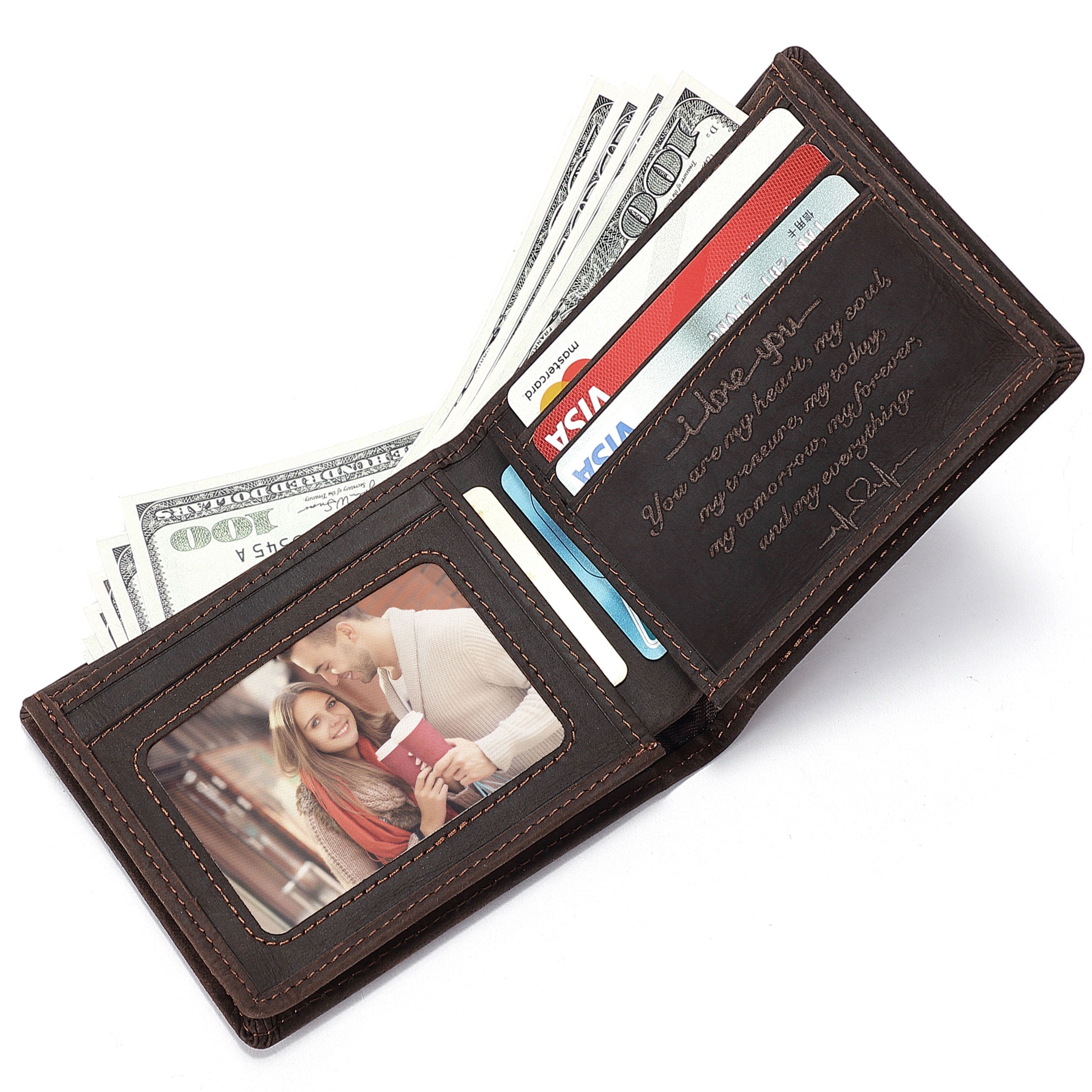 FeiYen Personalized Engraved Bifold Leather Wallet for Boyfriend ...