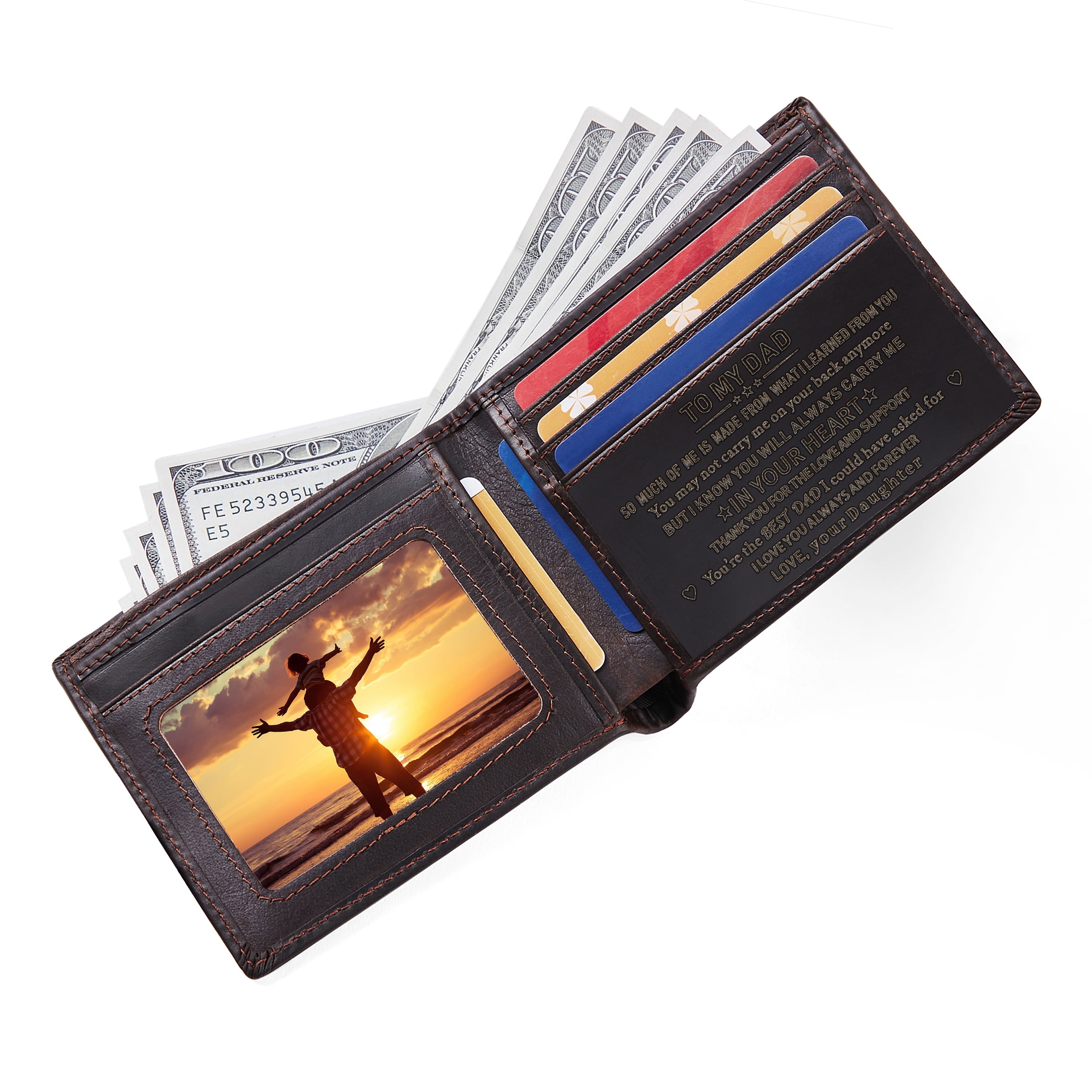 FeiYen Personalized Engraved Leather Wallet for Dad Daddy from Daughter ...