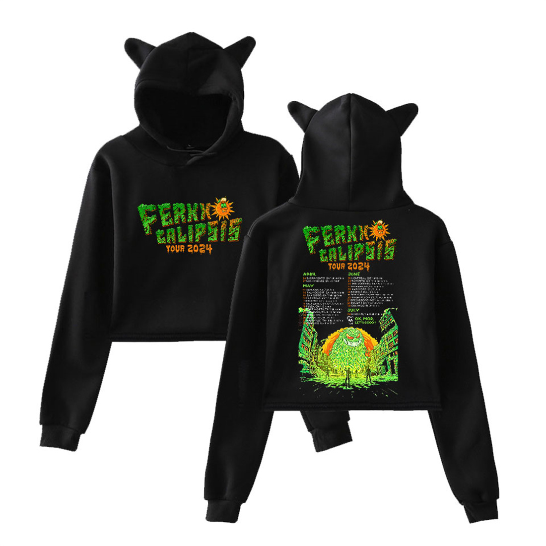 Feid Ferxxo Calipsis Tour 2024 Cat Ear Hoodie Fashion Pullover Casual ...