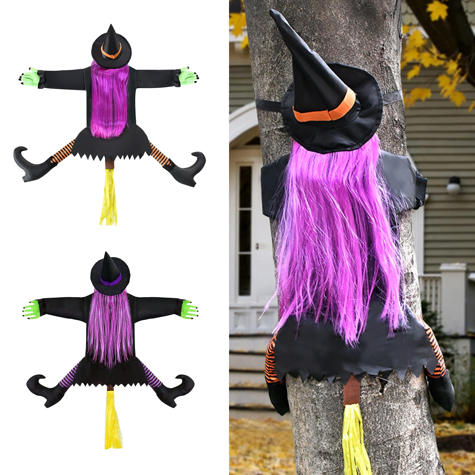 Feierber Halloween Decorations Large Crashing Witch Into Tree Halloween ...