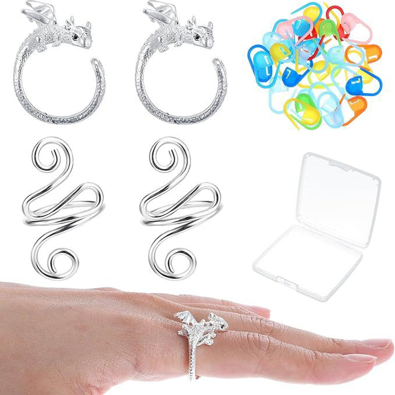 Feierber Womens Rings Dragon Crochet Tension Rings Adjustable ...