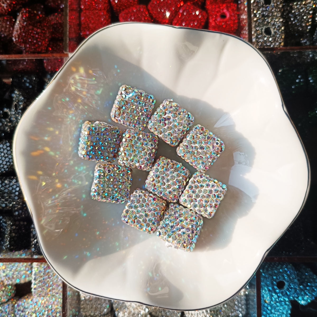 Feildoo 10 Pcs 10mm Clay Pave Square Czech Crystal Rhinestone Beads ...