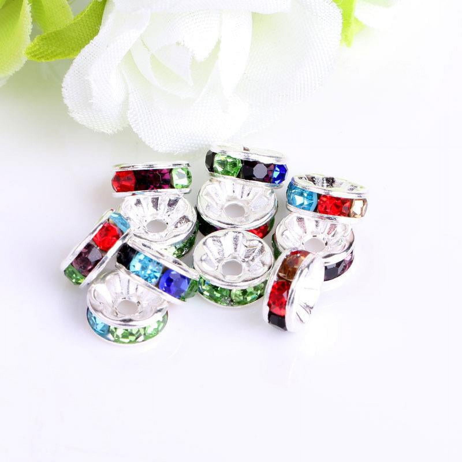 Feildoo 100 Pieces Rhinestone Spacer Beads for Jewelry Making, 10mm ...