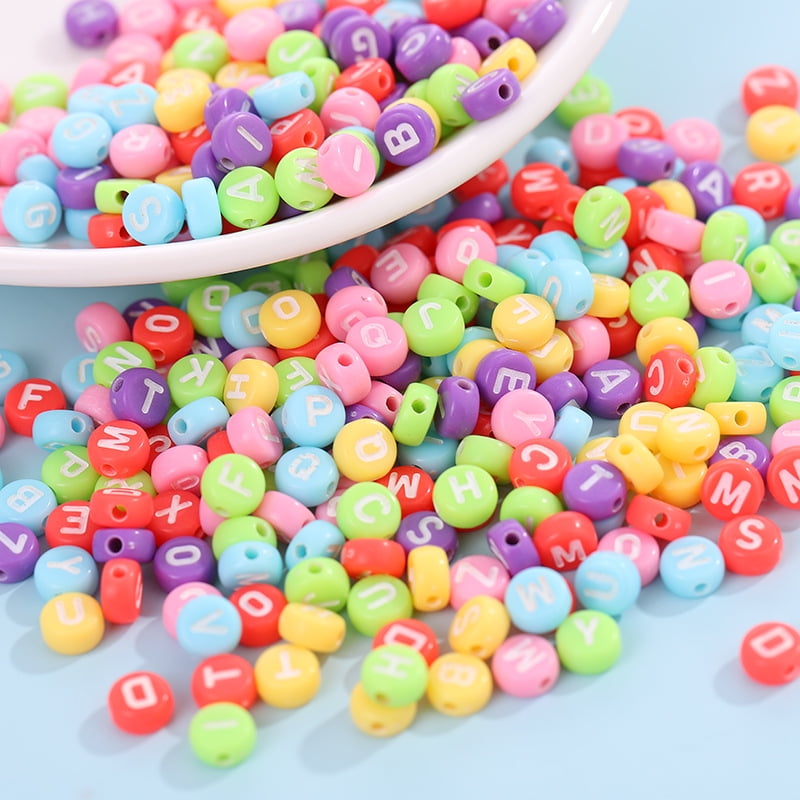 Feildoo 1000 PCS 4x7mm Round Flat Acrylic Letter Beads Colorful Plastic ...