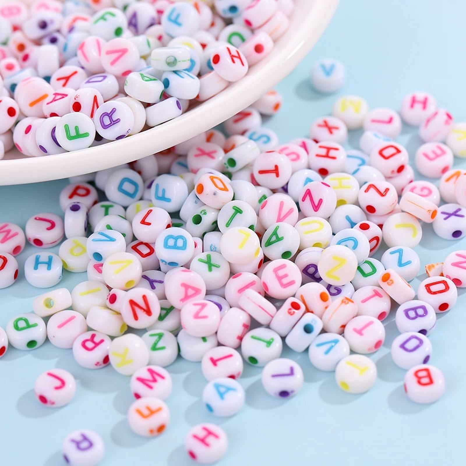 Feildoo 1000 PCS 4x7mm Round Flat Acrylic Letter Beads Colorful Plastic ...