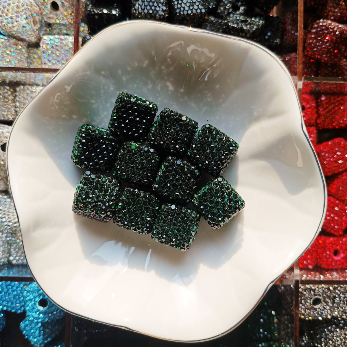 Feildoo 10Pcs 14mm Rhinestone Clay Beads Bead Square Spacer Bead for ...