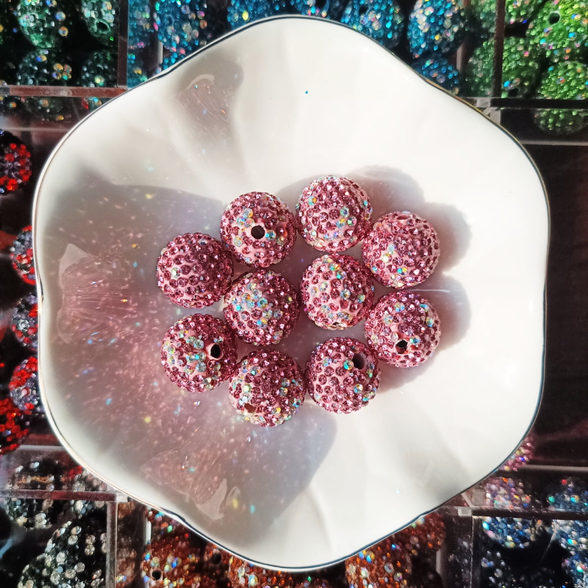 Feildoo 10Pcs Rhinestone Clay Beads, 16mm Disco Ball Rhinestone Pave ...