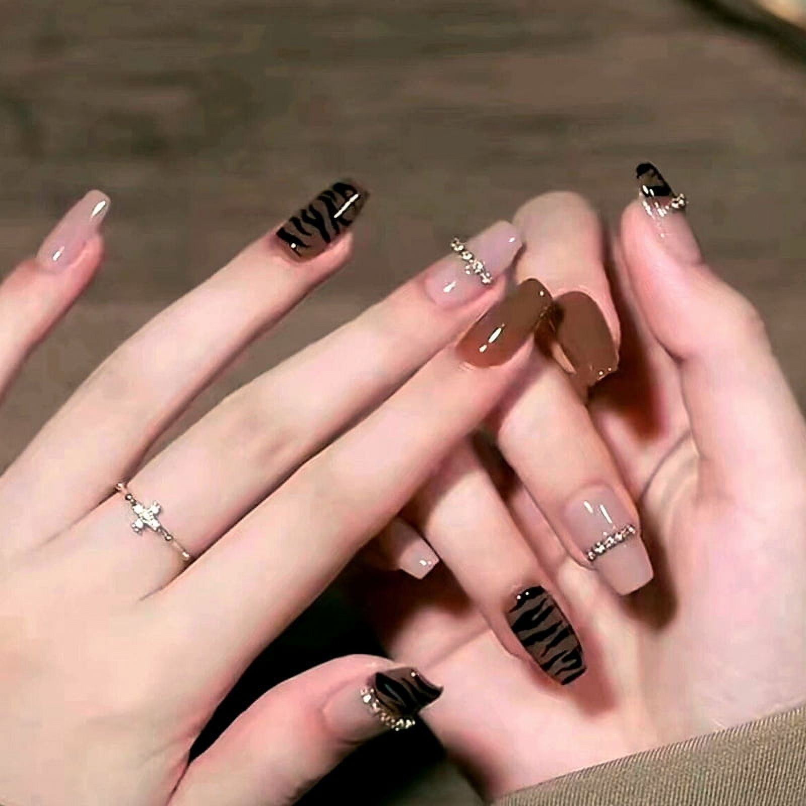 Feildoo 24 Pcs Press on Nails Long, Long Fake Nails Press Ons French ...