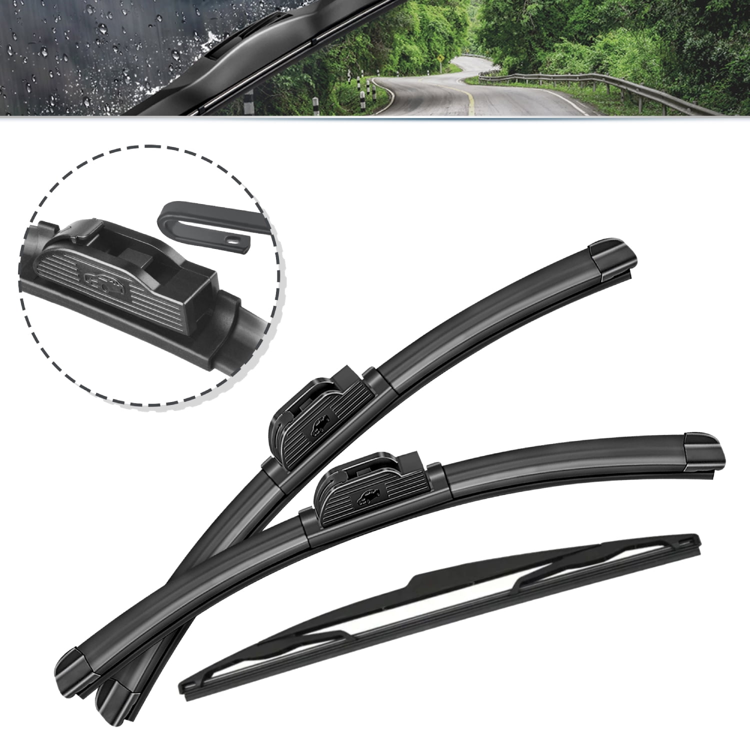 Feildoo 3PCS Wiper Blades Fit For Mazda 3 2009-2004, 21"+19"+14D, 3PCS for Car Windshield Front ...