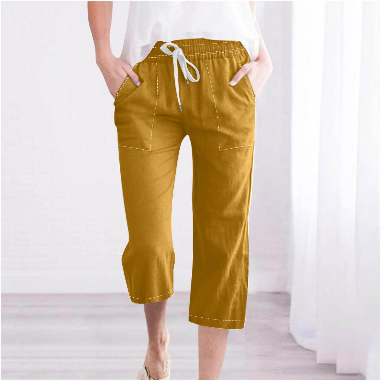 Feimerou Capri Pants for Women with Drawstring and Pockets Casual ...