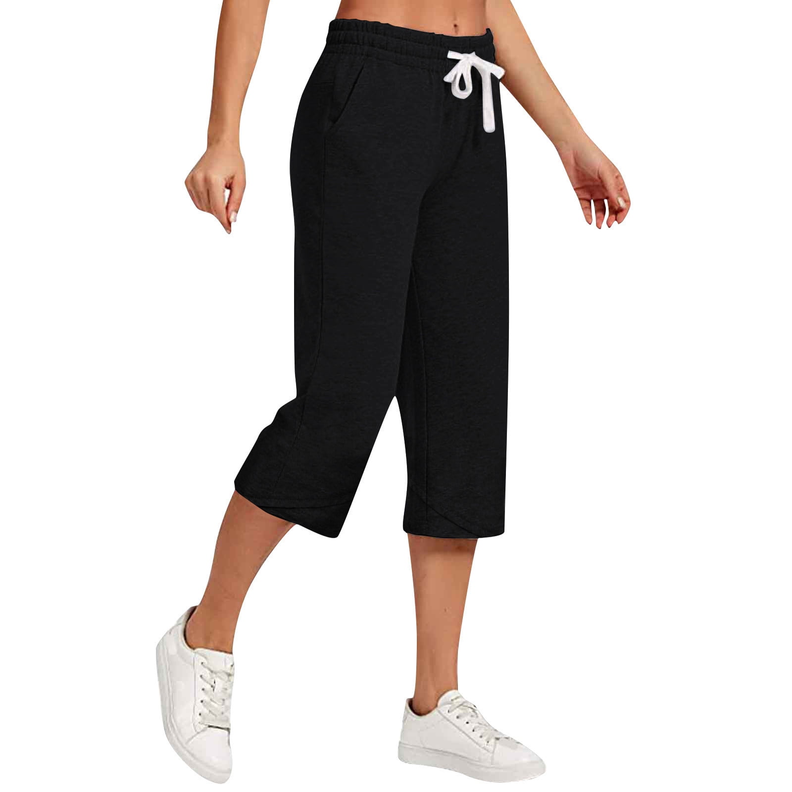 Feimerou Capris for Women Plus Size Wide Leg Yoga Cropped Pants ...
