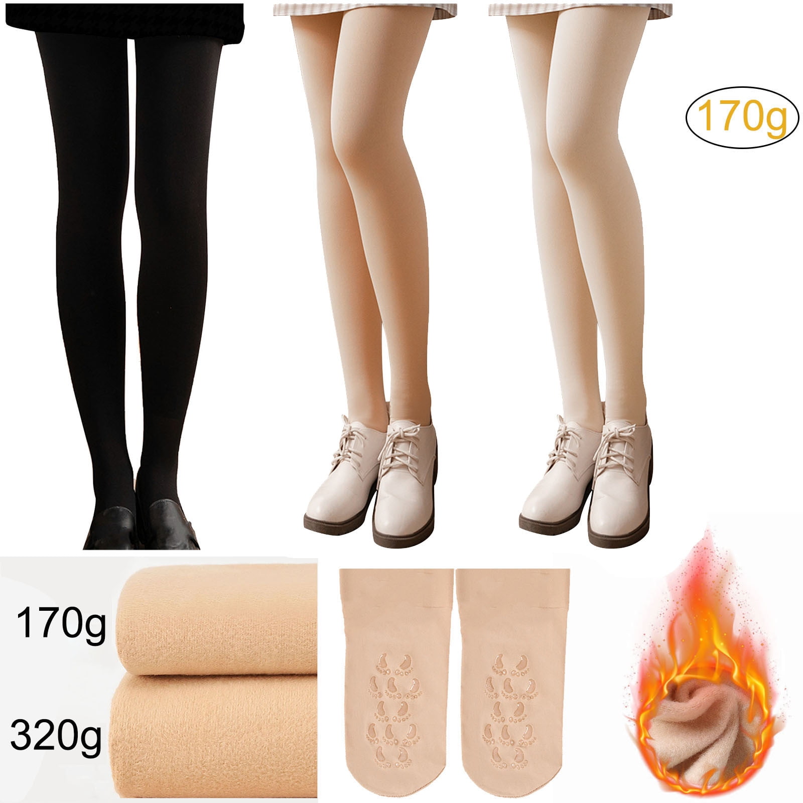 Feimerou Fleece Lined Tights For Women Nude Thermal Pantyhose Opaque ...