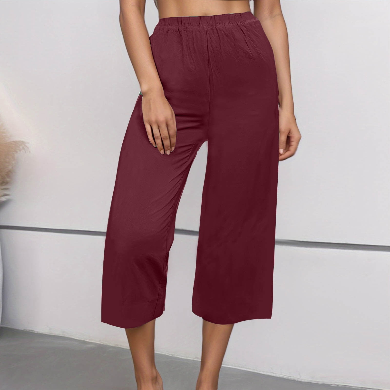 Feimerou Wide Leg Capris For Women Plus Size High Waisted Cotton Linen