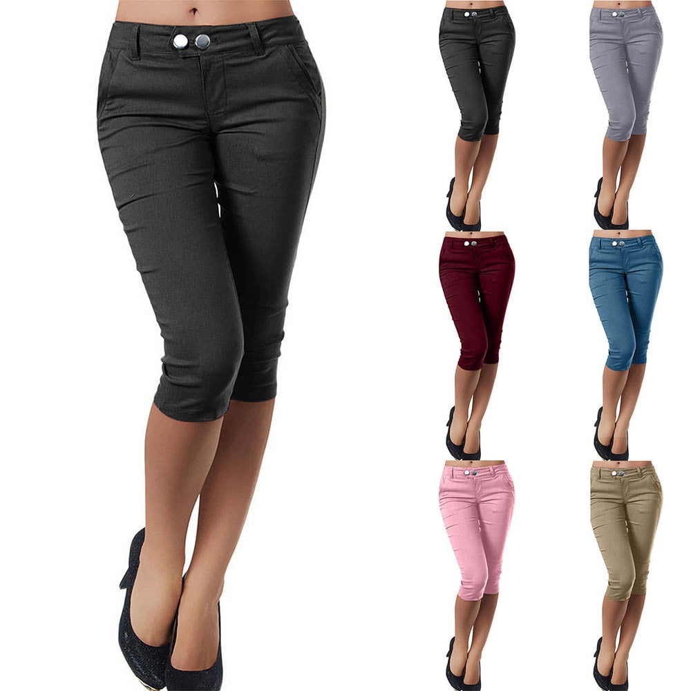 Feimerou Womens Capri Pants High Waisted Slim Fit Cropped Work Pants ...