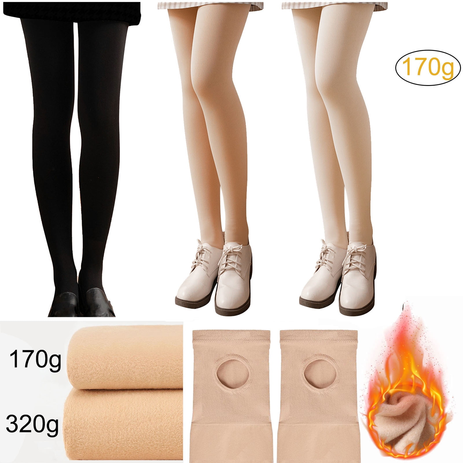 Feimerou Womens Fleece Lined Winter Tights Opaque Thermal Fake ...