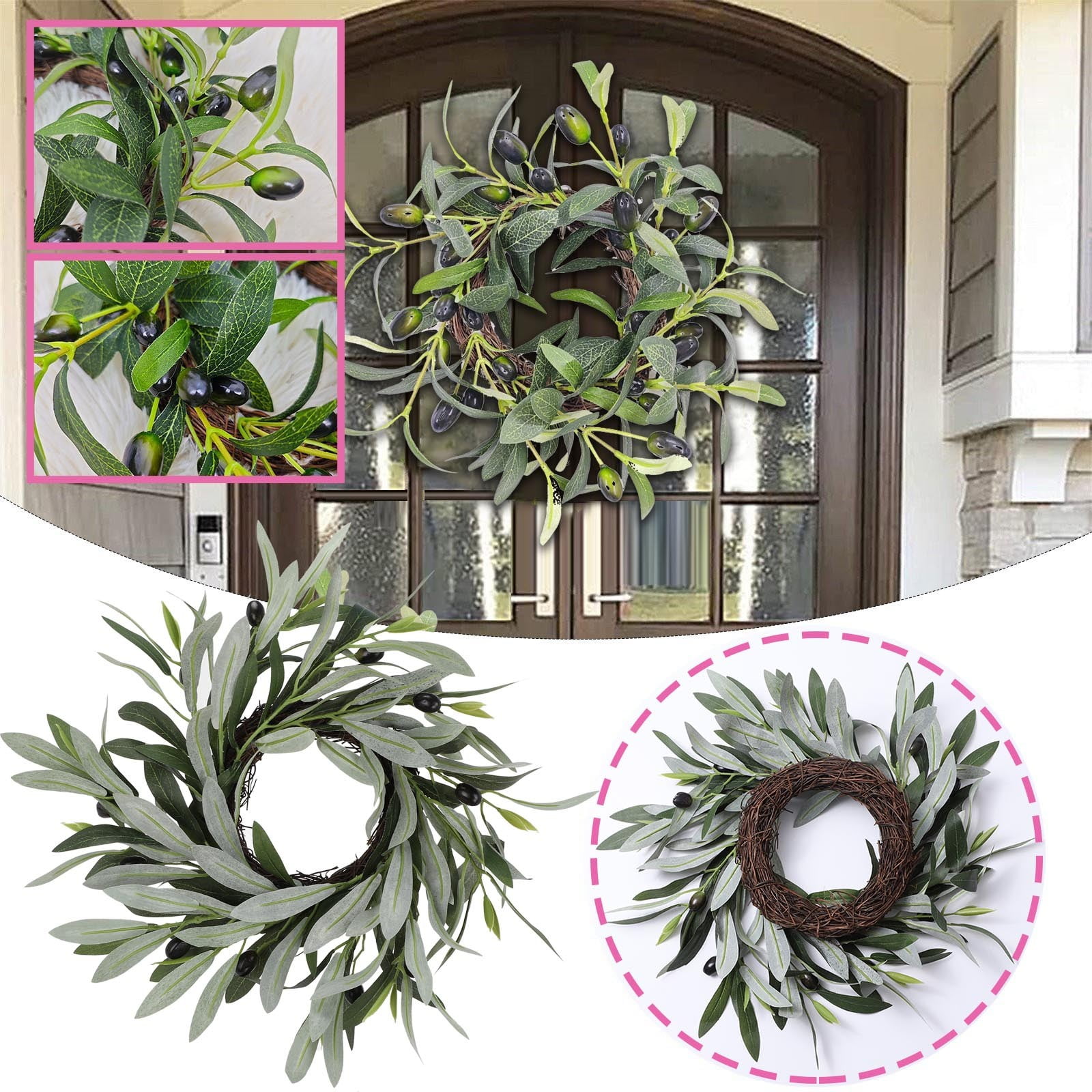 Feinib Welcome Sign for Front Door Clearance, Simulation Olive Wreath ...