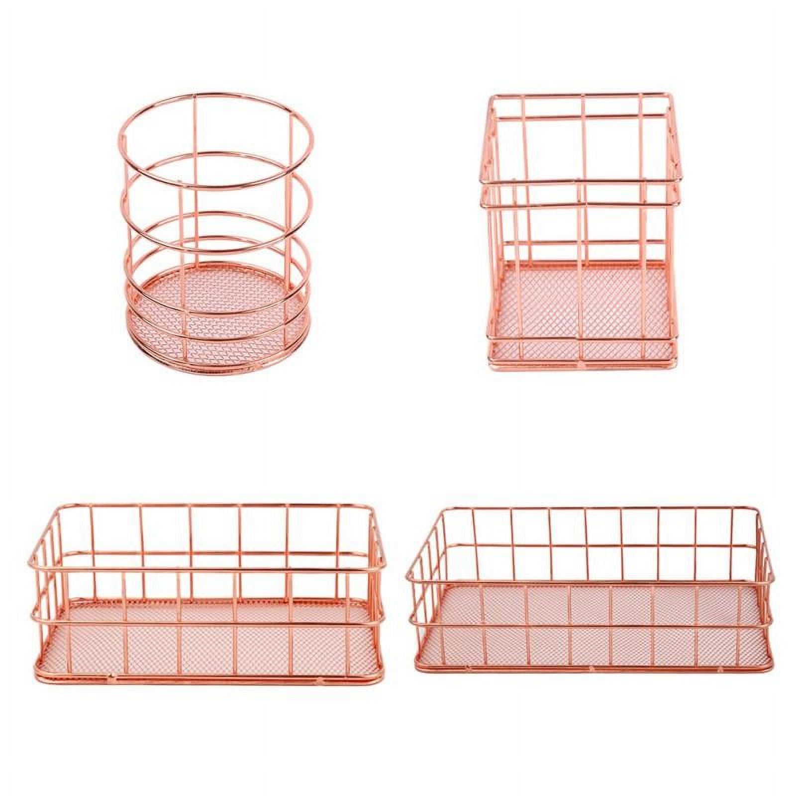 Feiona High Specification Wrought Iron Storage Basket Rose Gold Storage ...