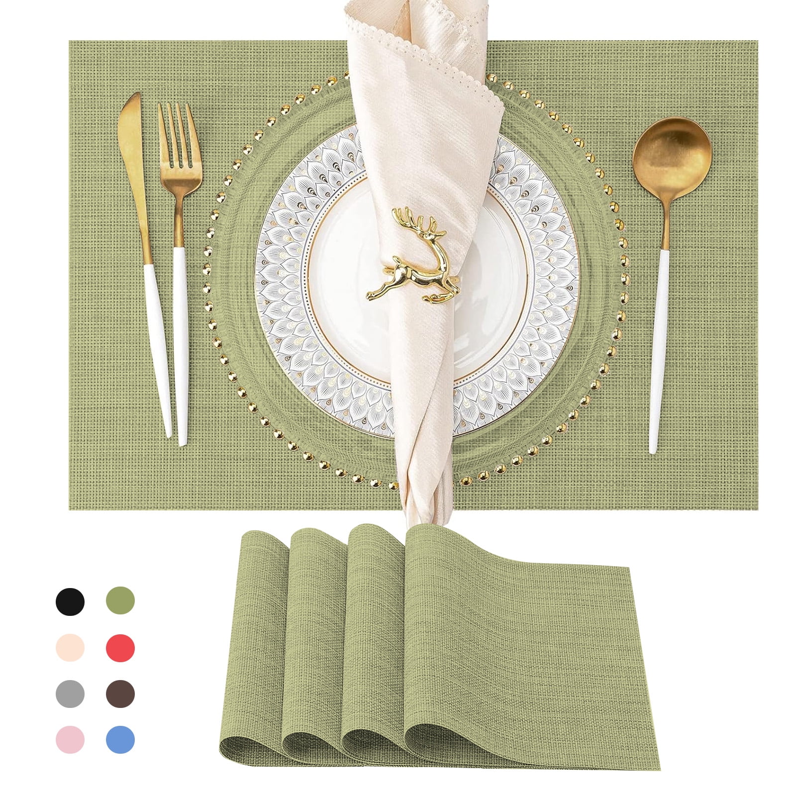 feiquan Woven Crossweave Placemats, PVC Vinyl, Set of 4, 12x18 Inches ...