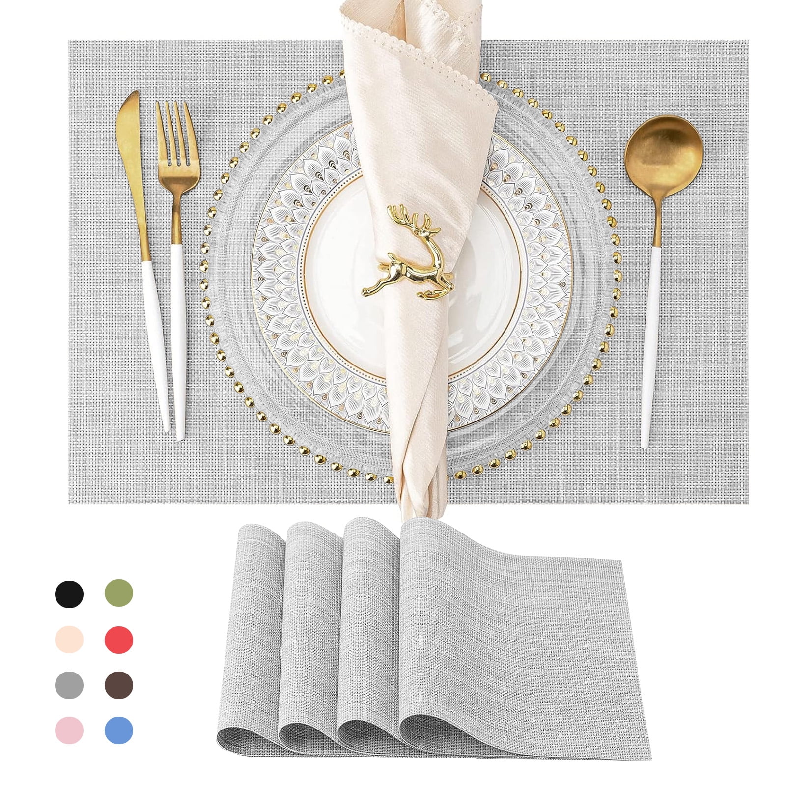 Feiquan Light Grey PVC Dining Table Placemats, Woven Crossweave ...