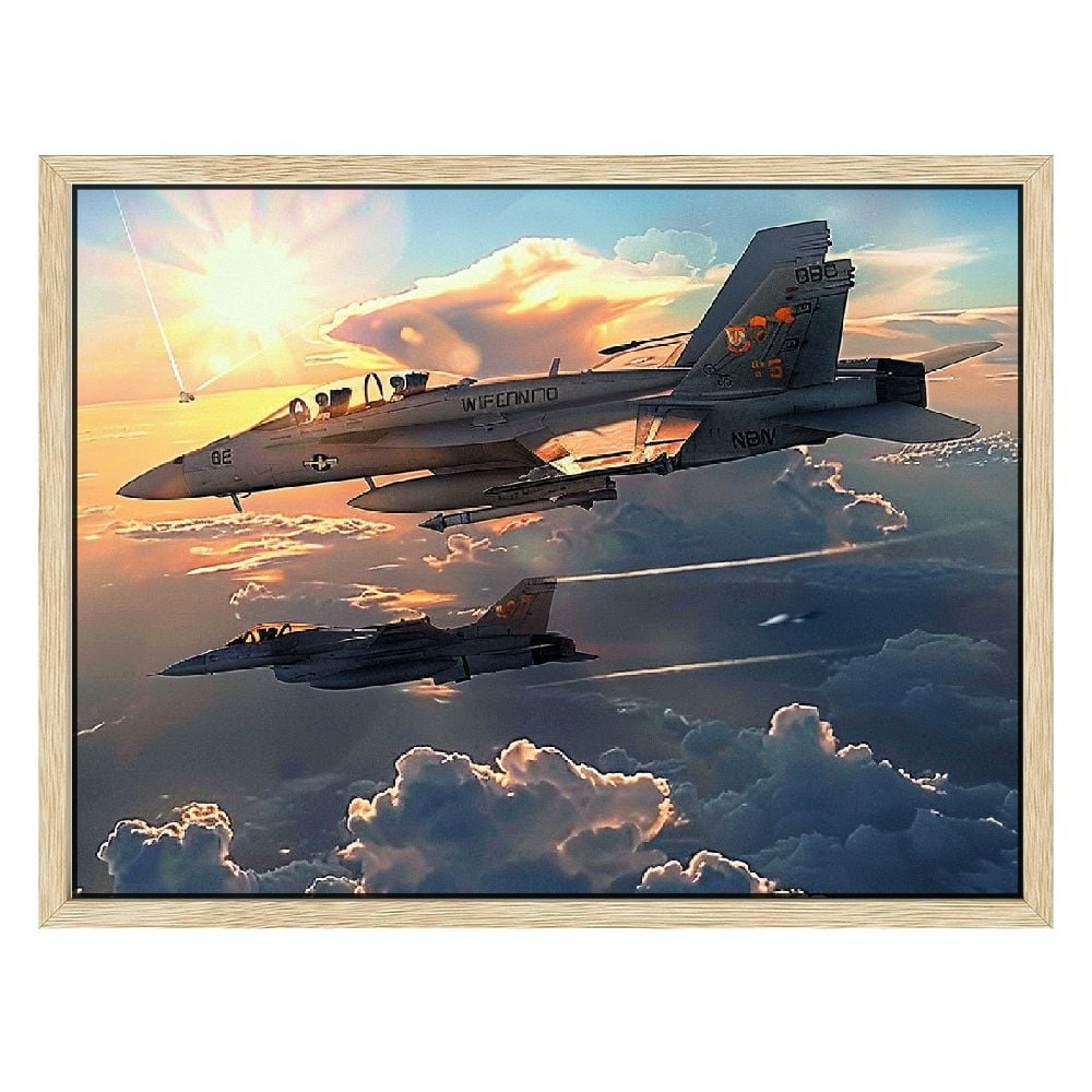 Feiri Airplane Canvas Wall Art Artwork, Modern Jet Aircraft at Sunset ...