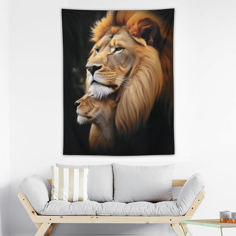 Feiri Animal Lion Couple Cuddling Art Tapestry Wall Hanging Decor Wall ...