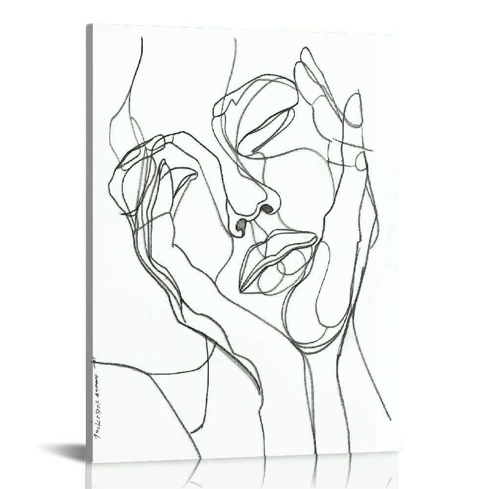 Feiri BACKYMRART Black and White Minimalist Line Canvas Art Couple Line ...