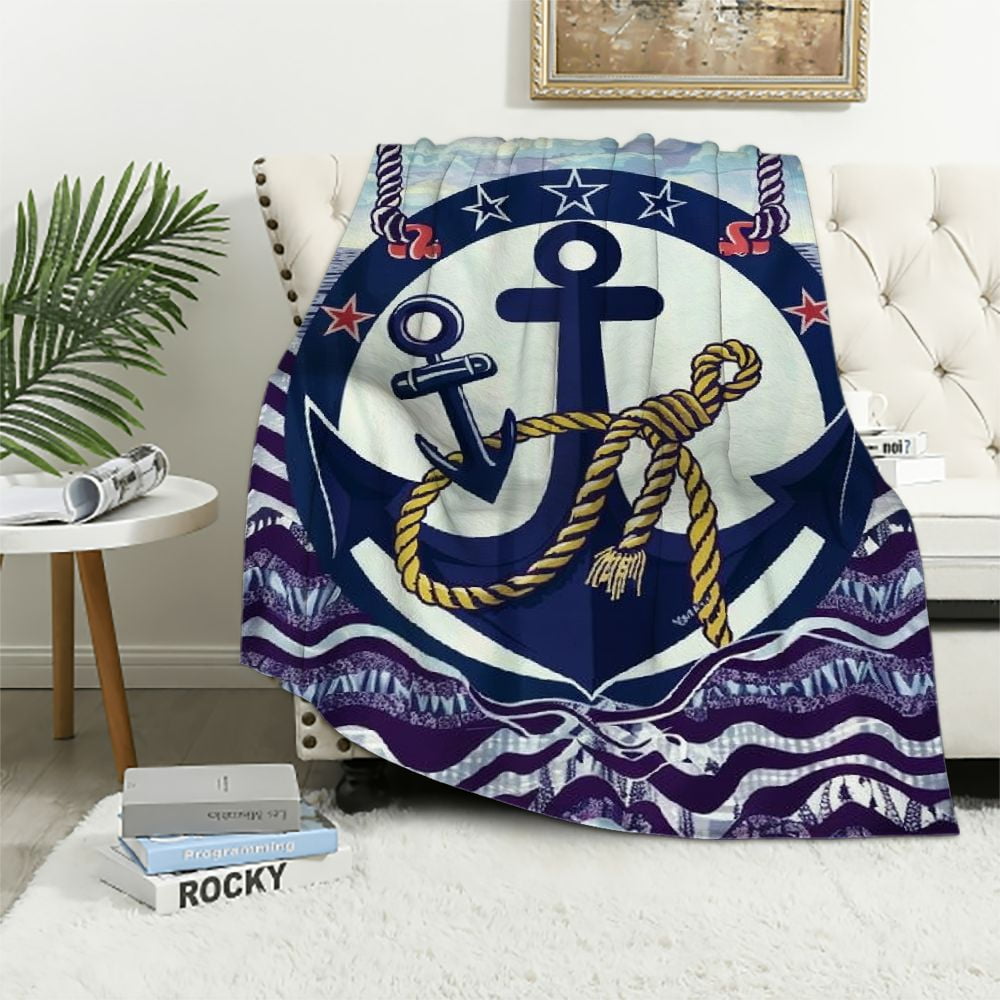 Feiri Baby Blanket, Marine Anchor Nautical Chevron Nursery Swadding ...