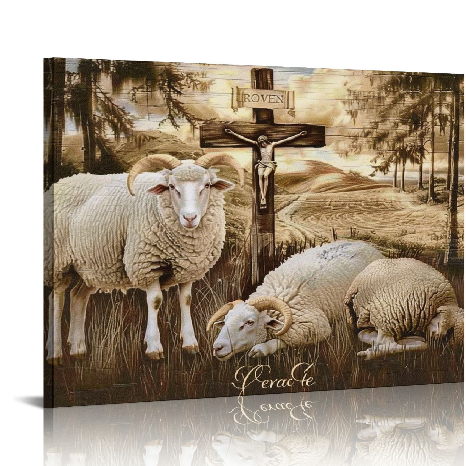Feiri Be Still and Know That I Am God Canvas Wall Art Farmhouse Sheep ...