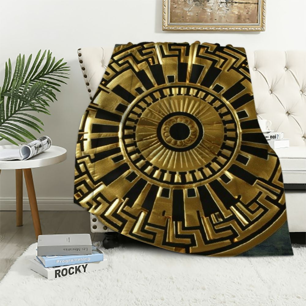 Feiri Black Gold Greek Key Blanket, Geometric Retro Flannel Blanket ...