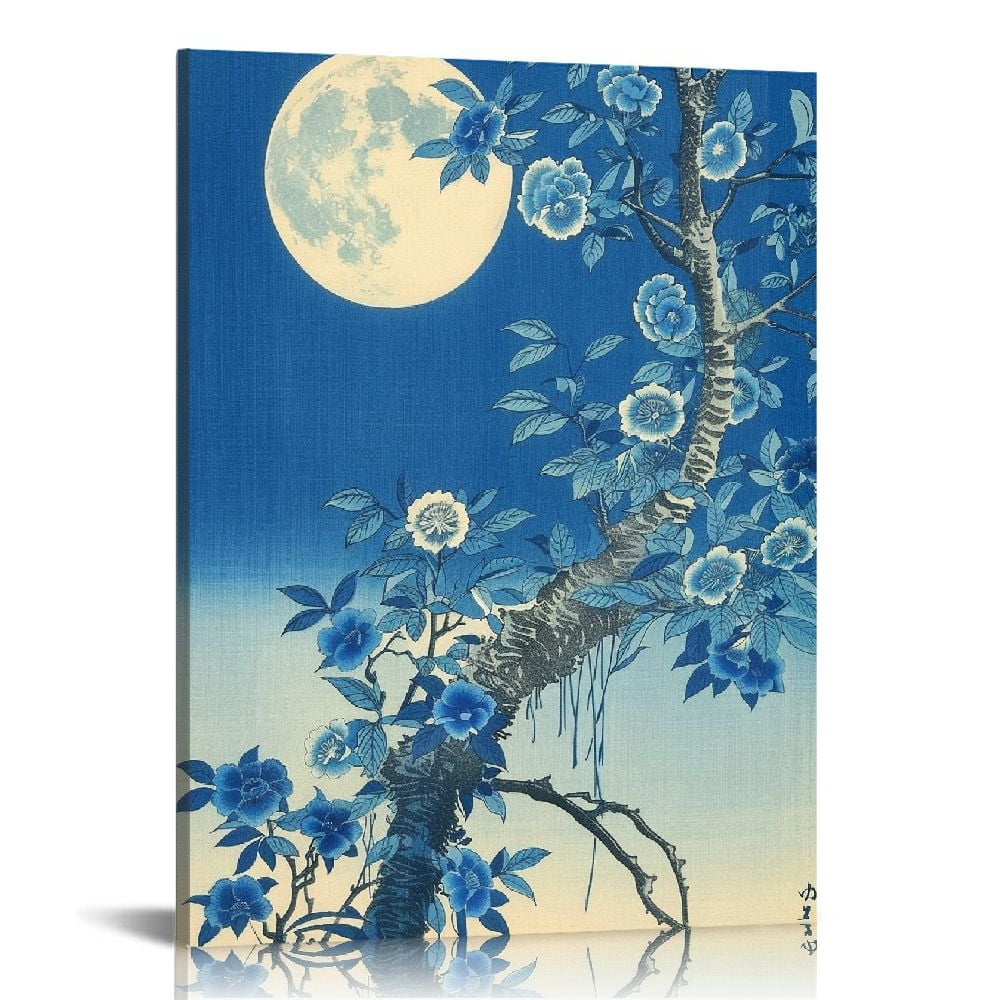Feiri Blue Posters - Japanese Japandi Traditional Blue Flower Print ...