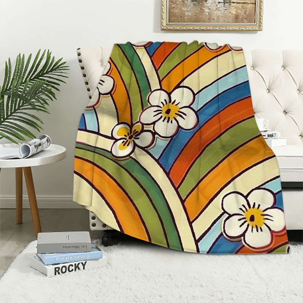 Feiri Boho Rainbow Sherpa Bed Blanket Throw Retro 60S 70S Groovy Power ...