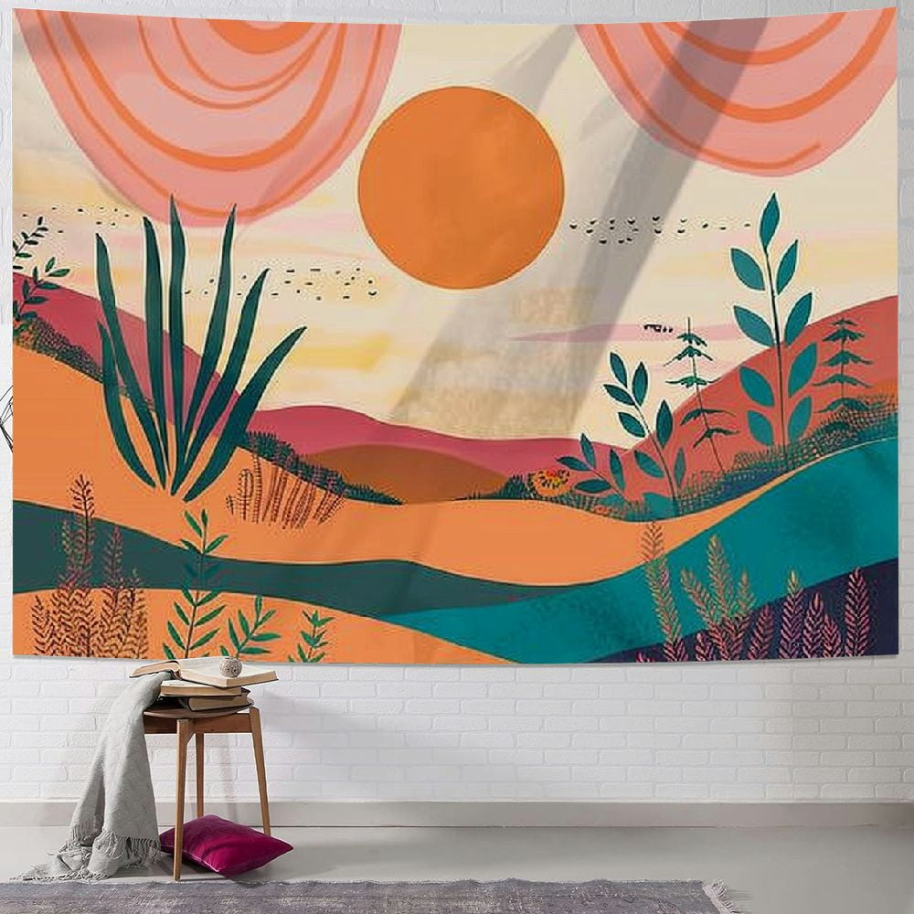 Feiri Boho Tapestry, Boho Mountain Sun Tapestry Mid Century Abstract ...
