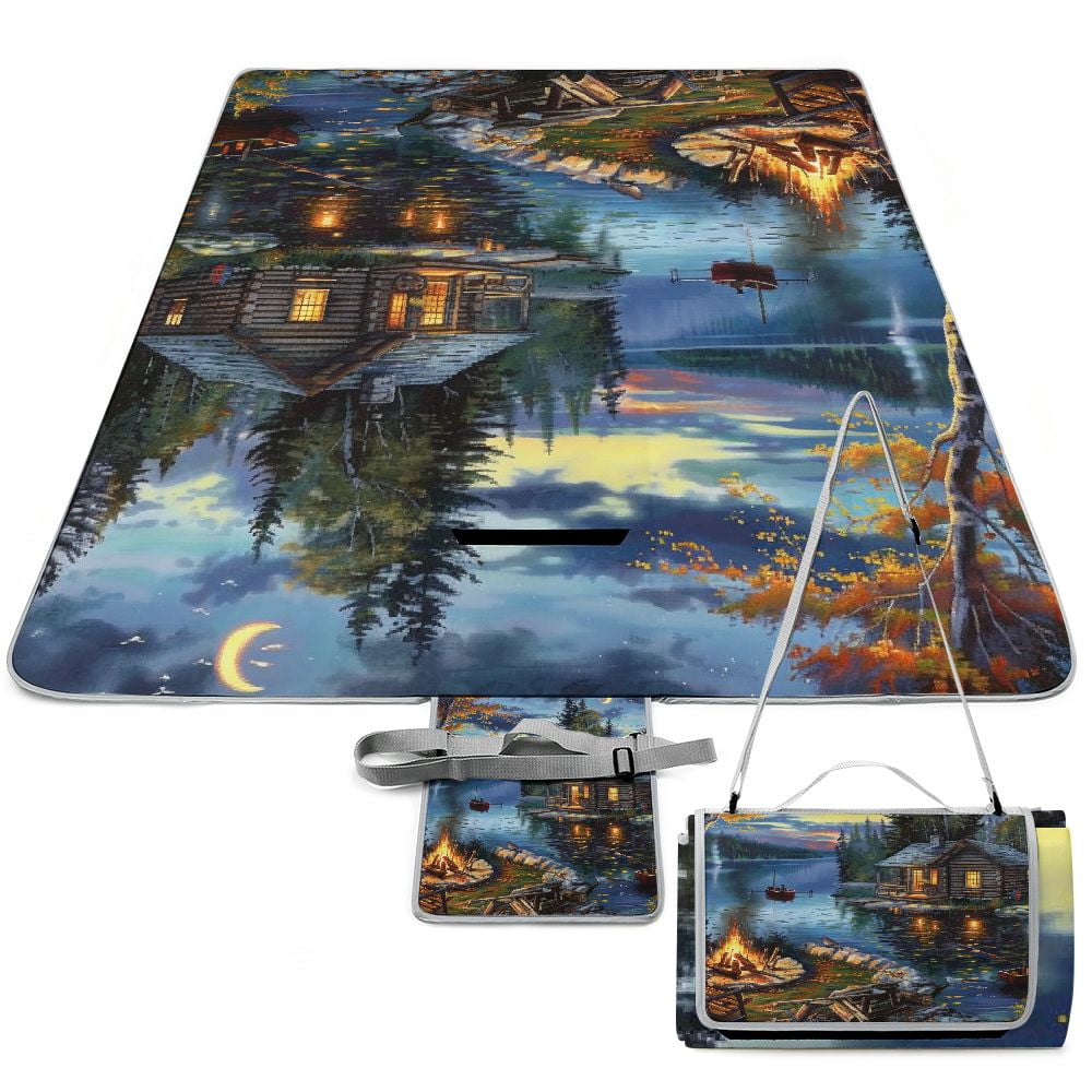 Feiri Cabin Lake Campfire Square Outdoor Picnic Blanket for Camping ...