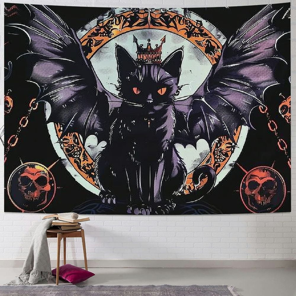 Feiri Cat Tapestry Trippy Skull Tapestries Shark Plants Wall Tapestry ...