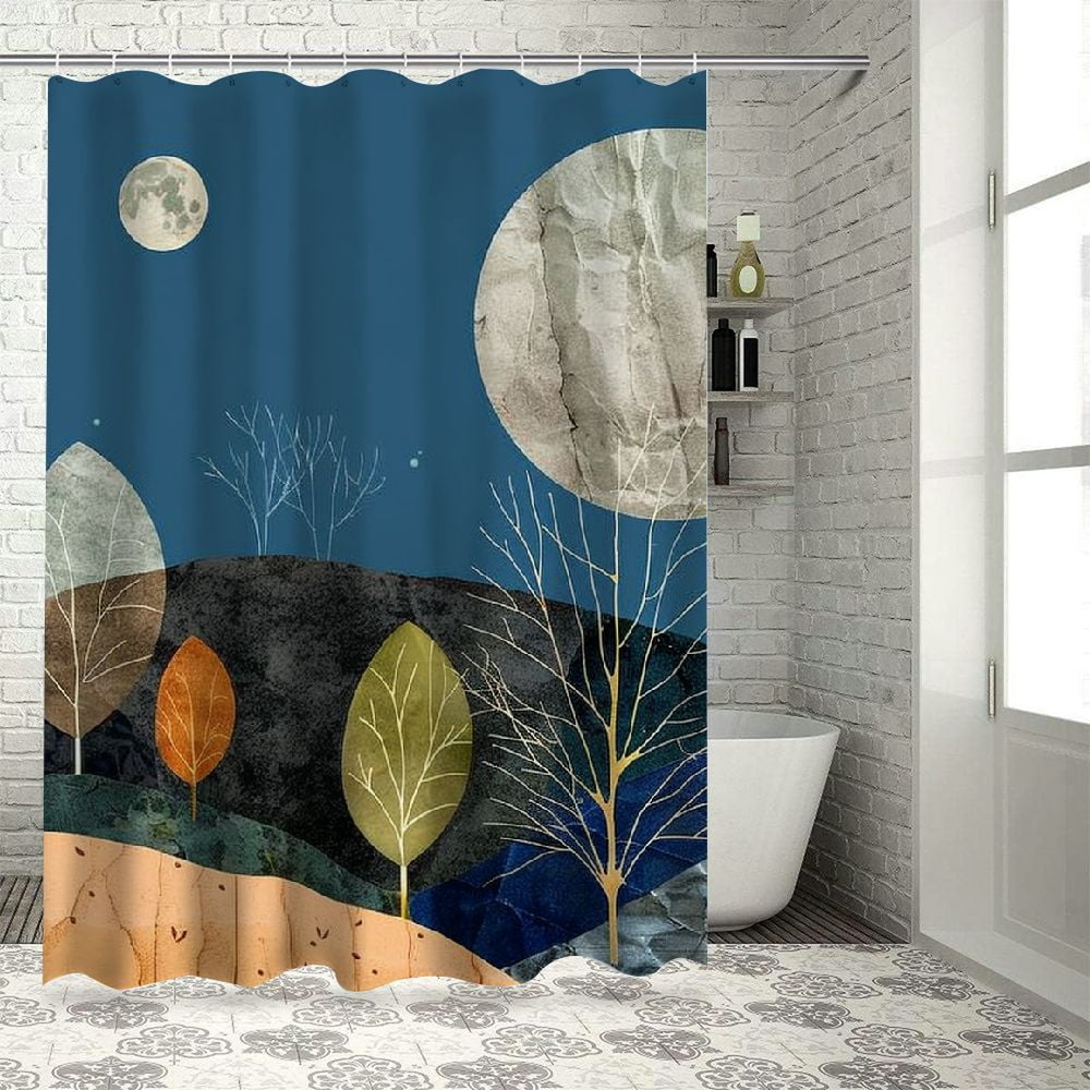 CMMY Chic Modern Bathroom Decor Gray and Orange Mountain Landscape with ...